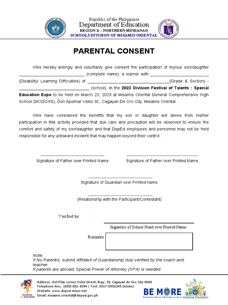 Parental Consent SPED DFOT | PDF