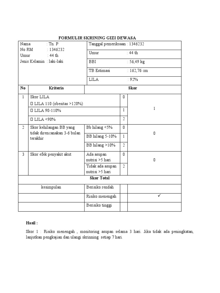Formulir Skrining Gizi Dewasa | PDF