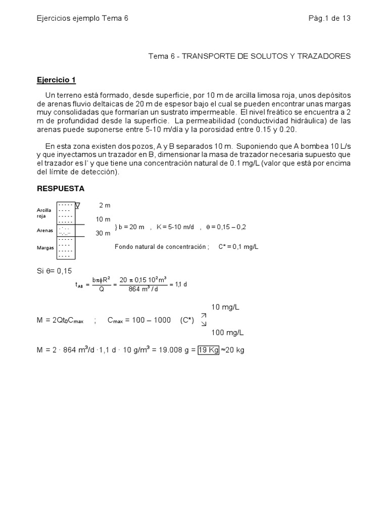 t6 - 22 - Ejemplos Ejercicios Tema 6 | PDF | Concentración | Agua subterránea