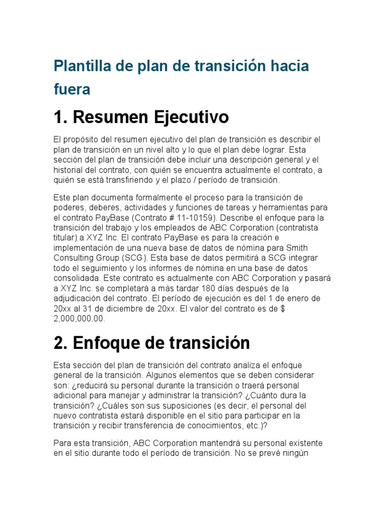 8.2 Plantilla de Plan de Transición Hacia Fuera-Ejemplo | PDF ...
