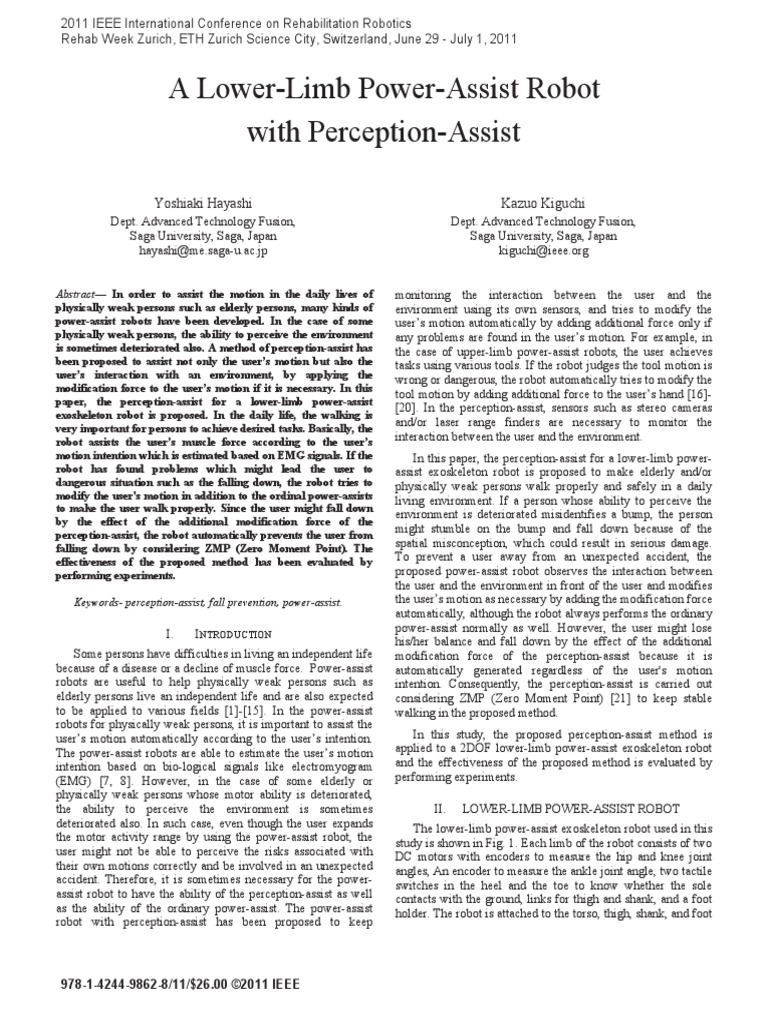 A Lower Limb Power Assist Robot Pdf Electromyography