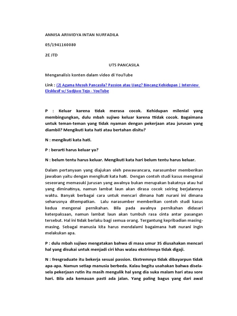 laporan uts pancasila | PDF