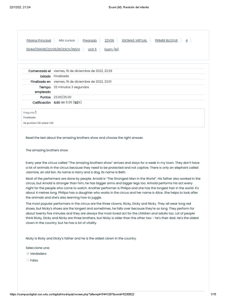 Exam (M) - Revisión Del Intento | PDF | Circus