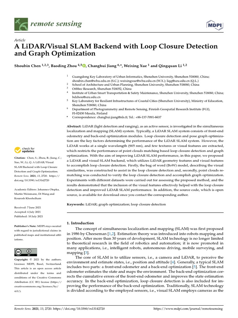 Remotesensing 13 02720 A Lidar Visual Slam Backend With Loop Closure Detection And Graph