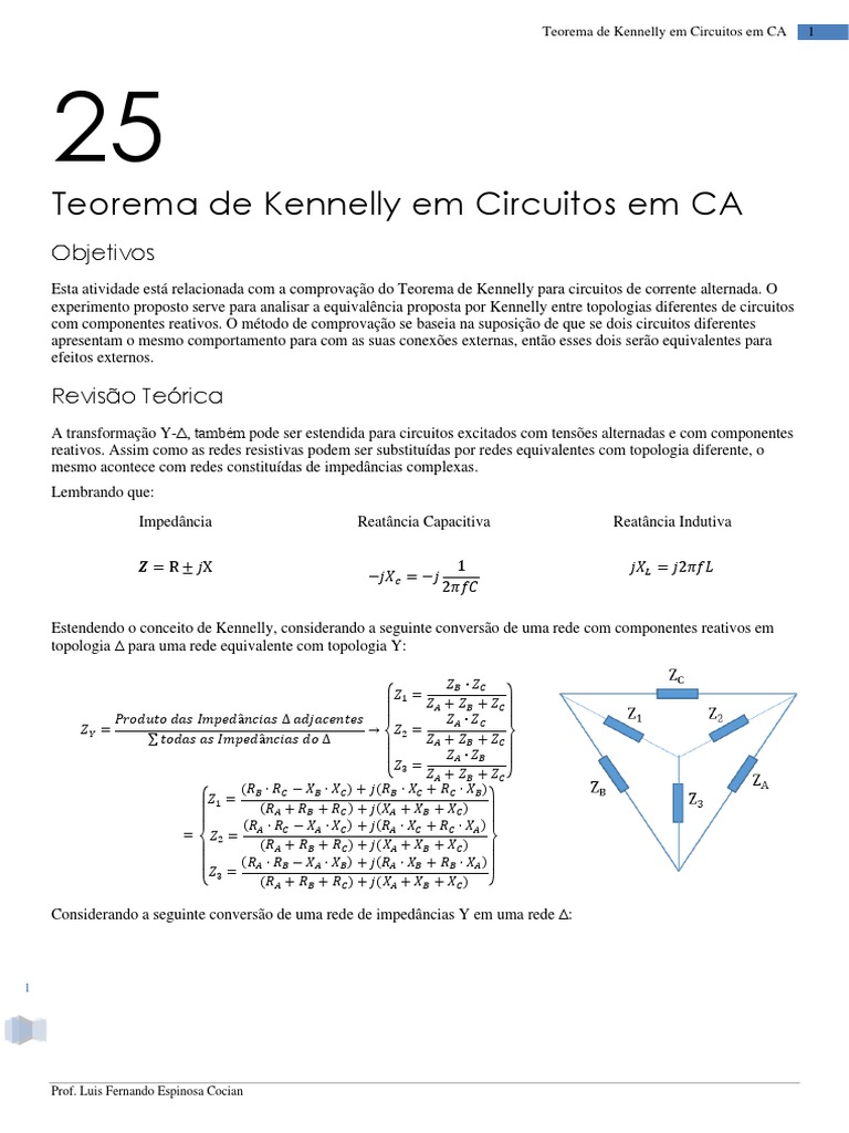Teorema de Kennelly em Circuitos em CA: Objetivos | PDF | Rede elétrica ...
