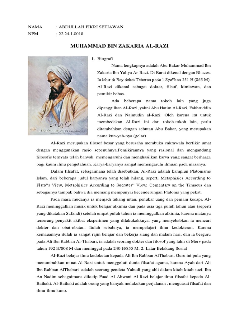 Abdullah Fikri Biografi Al Razi Filsuf Islam | PDF