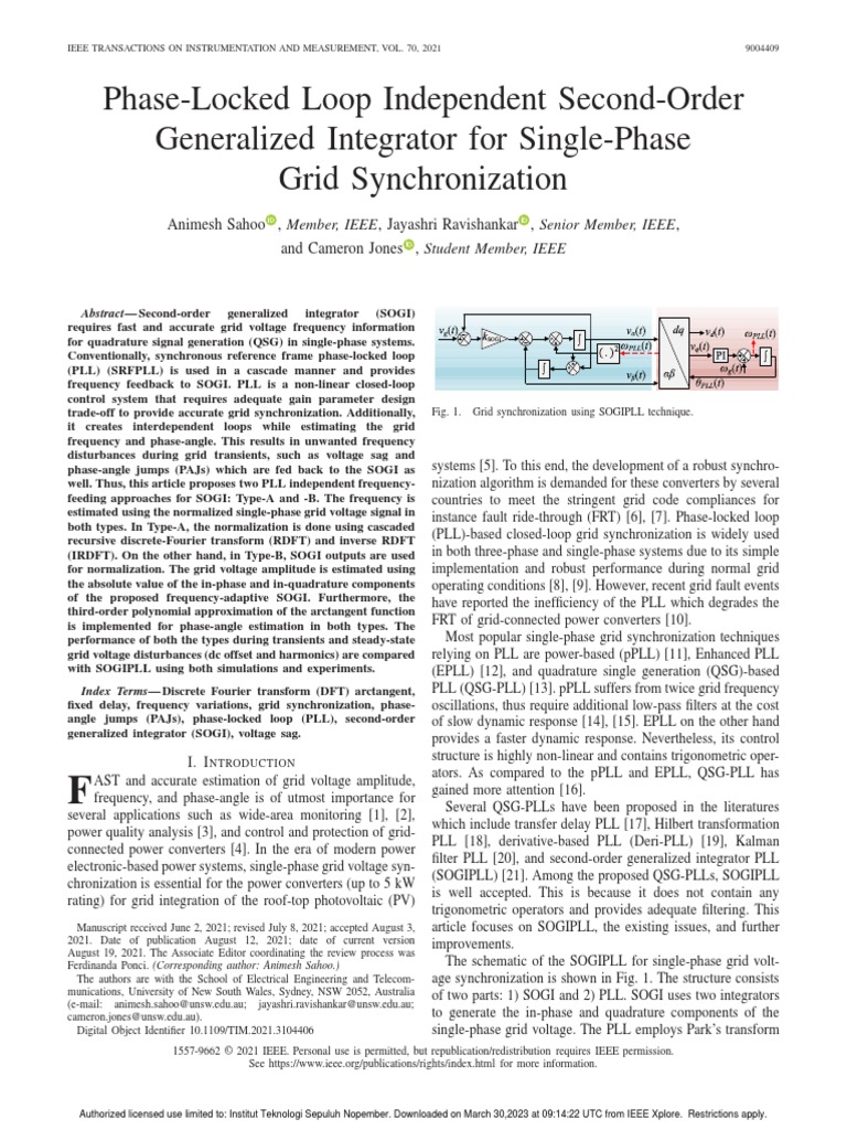 Phase-Locked Loop Independent Second-Order Generalized Integrator For ...