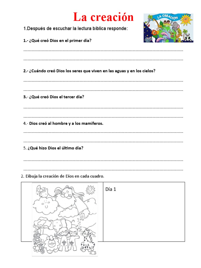 E1 A2 FICHA REL. La Creación de Dios | PDF | Tierra | Cielo