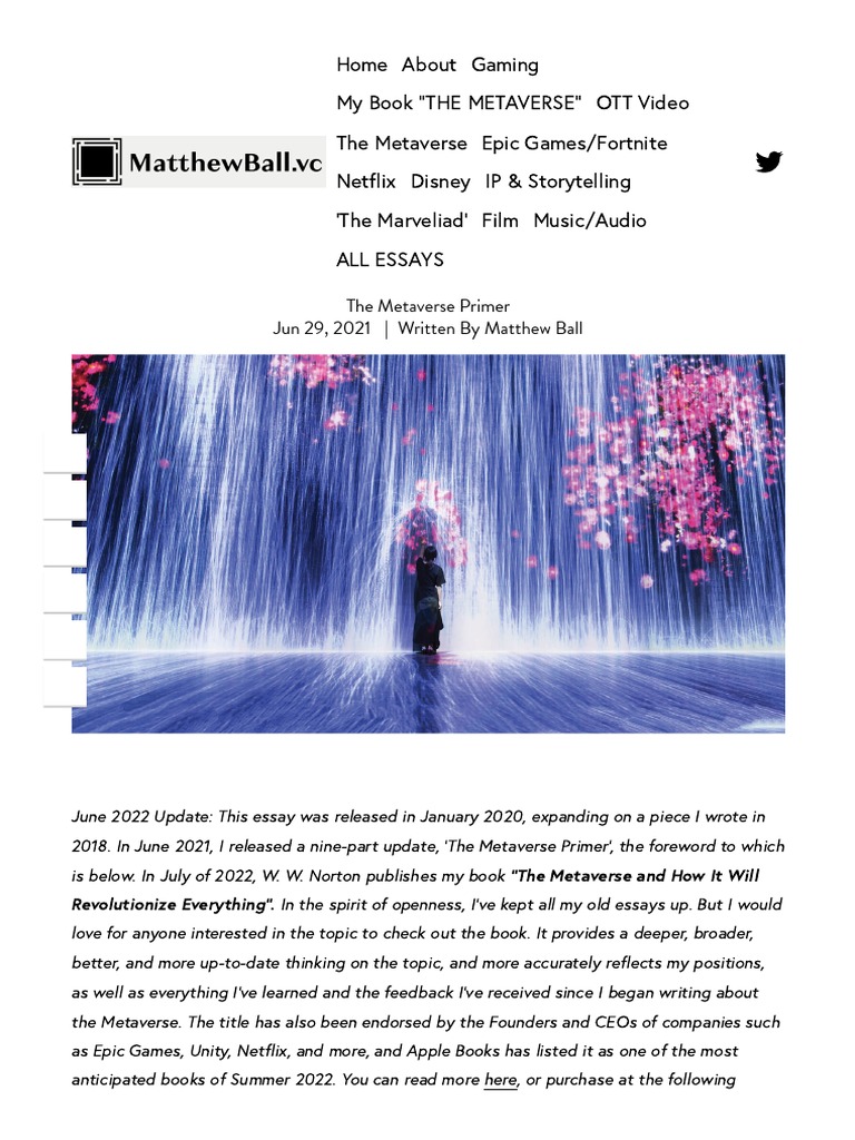 Framework For The Metaverse - Matthew Ball | PDF | Internet | I Phone