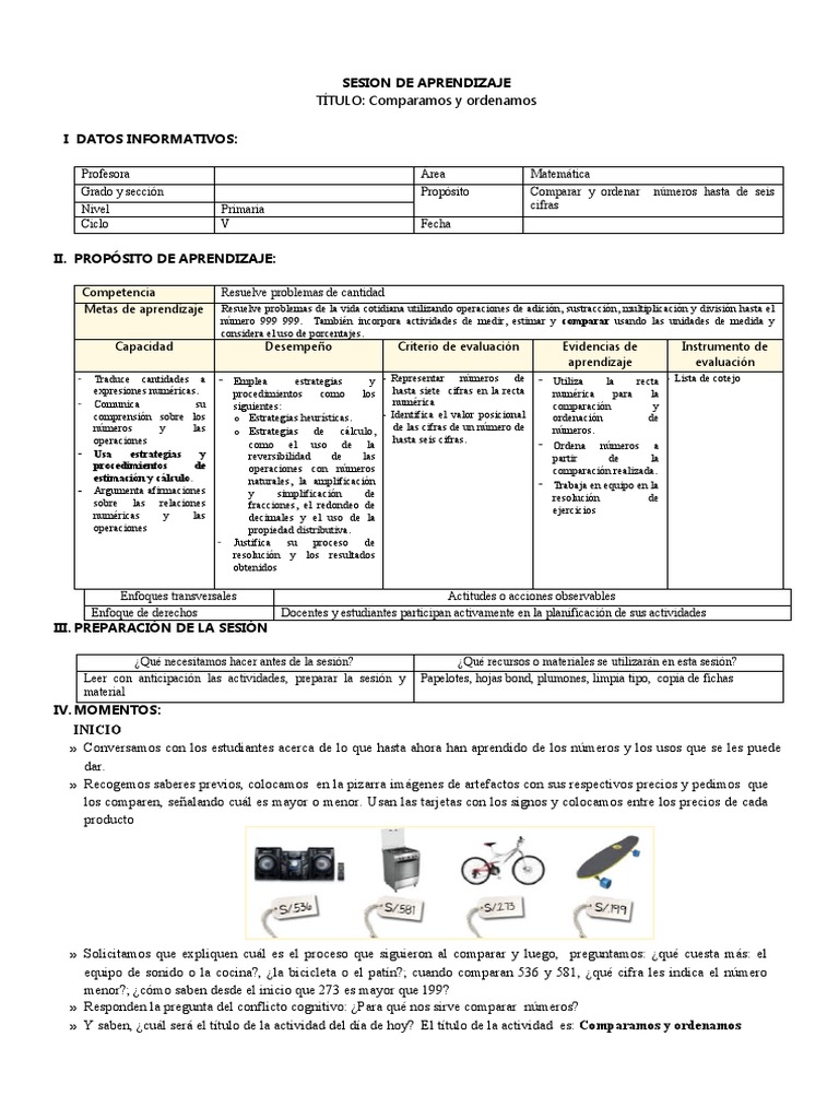 Comparar y Ordenar Números en Primaria | PDF | Evaluación | Aprendizaje
