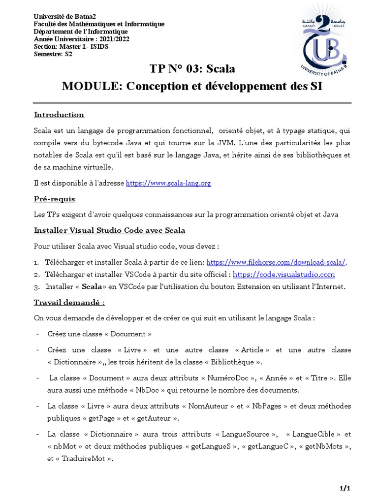 tp3 Scala | PDF | Scala (langage) | Java (Langage de programmation)