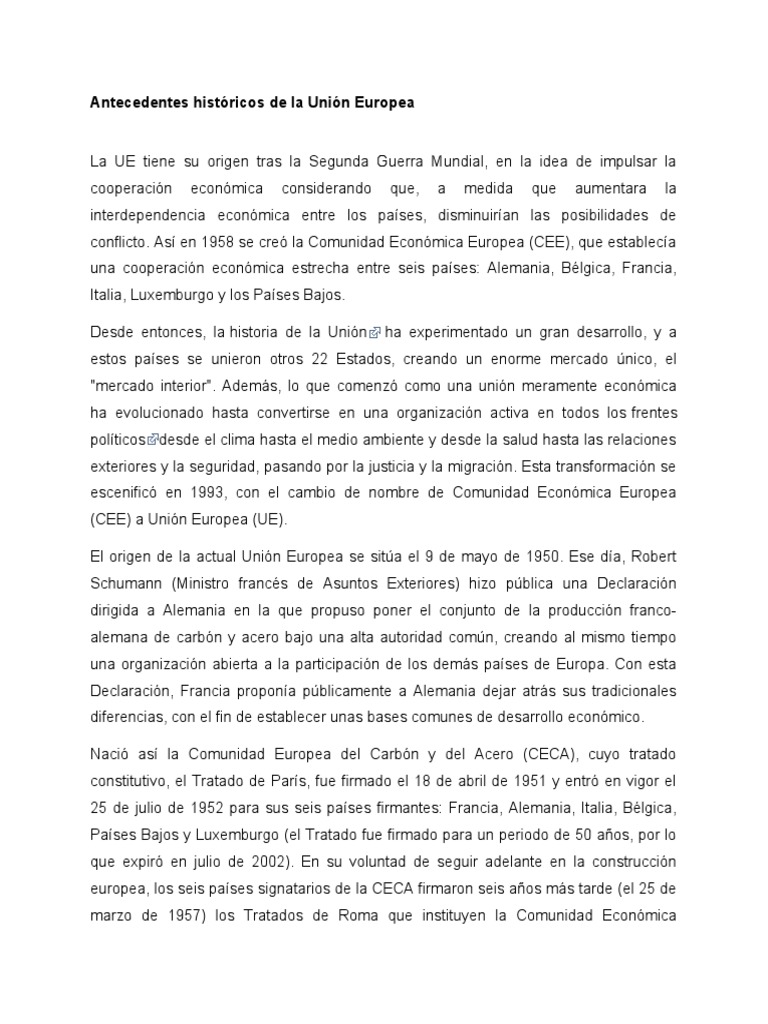 Antecedentes Historicos de La UE | PDF | Comunidad Económica Europea ...