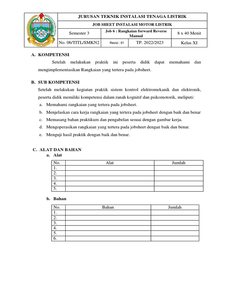 Job Sheet Instalasi Motor Listrik 3F | PDF