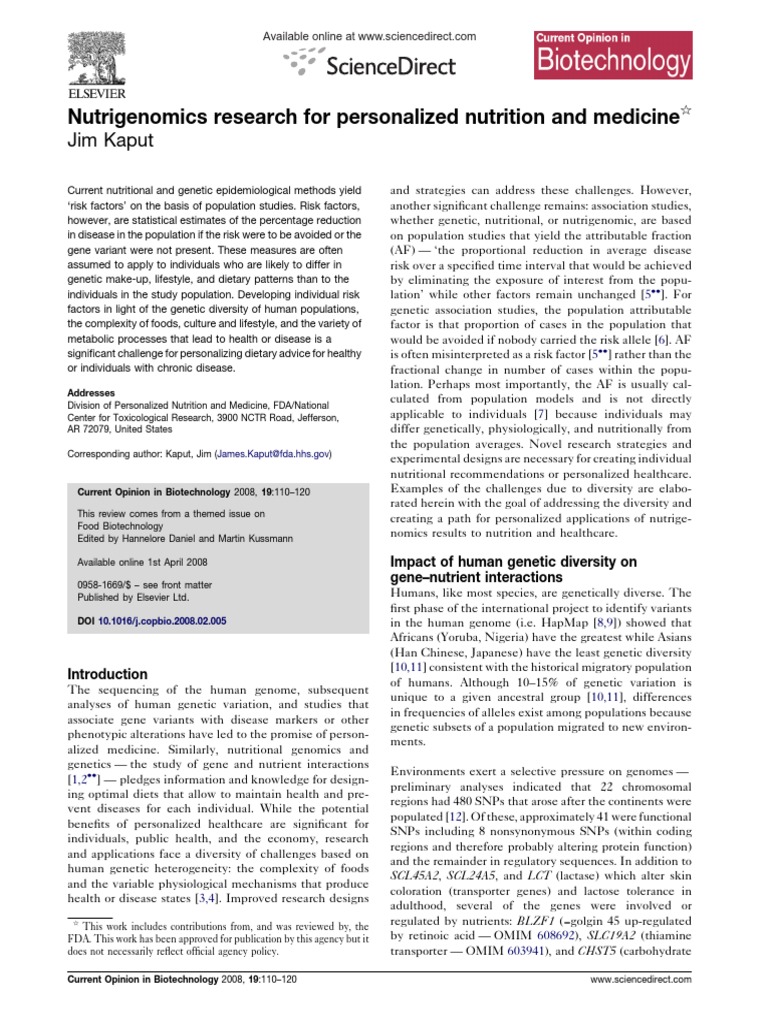 Nutrigenomics Research For Personalized Nutrition and Medicine | PDF ...