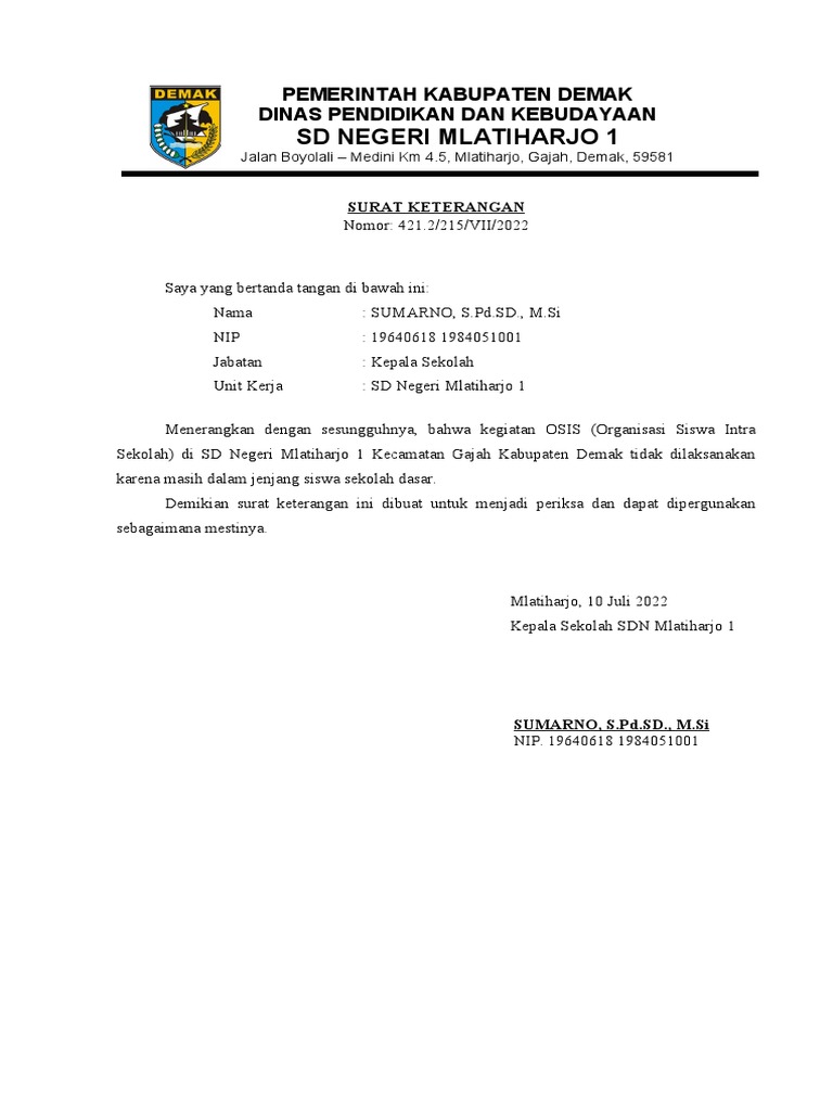 Surat Keterangan Osis | PDF