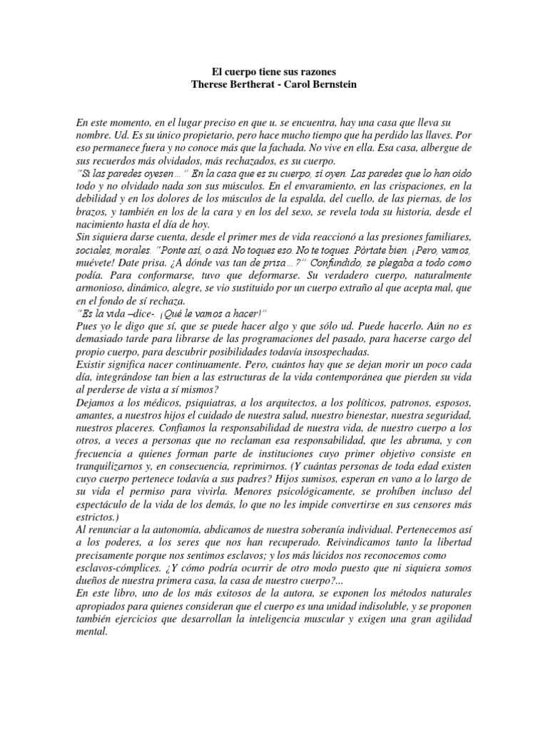 El Cuerpo Tiene Sus Razones Therese Bertherat - Carol Bernstein | PDF