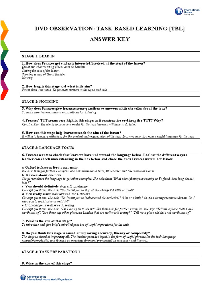 DVD Observation - Task-Based Learning (TBL) - TT Answer Key | PDF ...