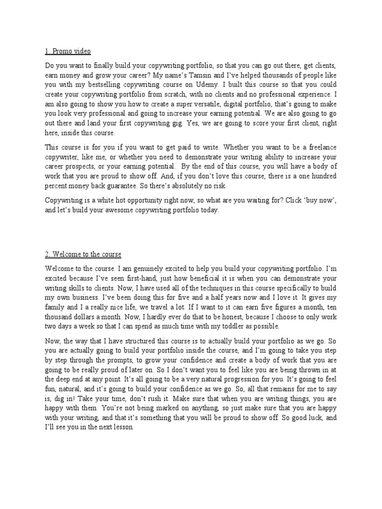 Full+course+transcript-Copywritiing Portfolio | PDF | Copywriting | Knowledge