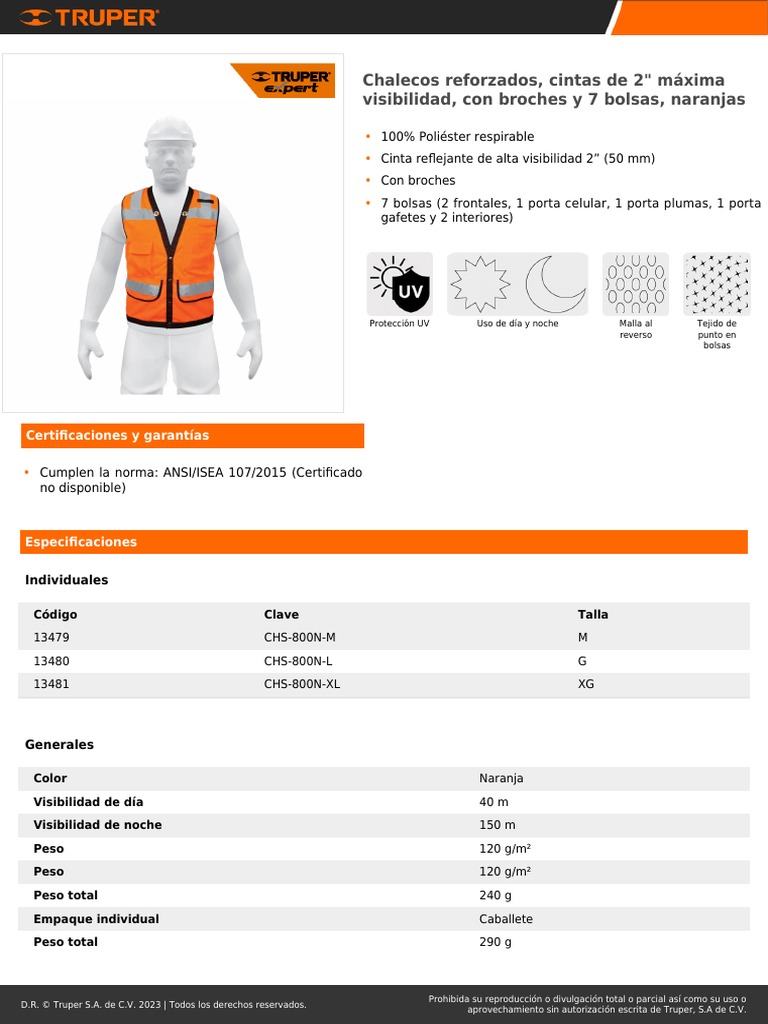 Hoja Tecnica de Chaleco | PDF