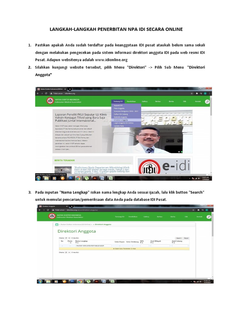 Langkah-Langkah Penerbitan NPA IDI ONLINE-1 | PDF