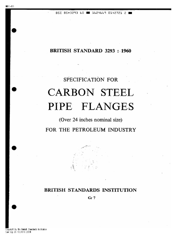 BS 3293 1960 Carbon Steel Pipe Flanges Over 24in | PDF