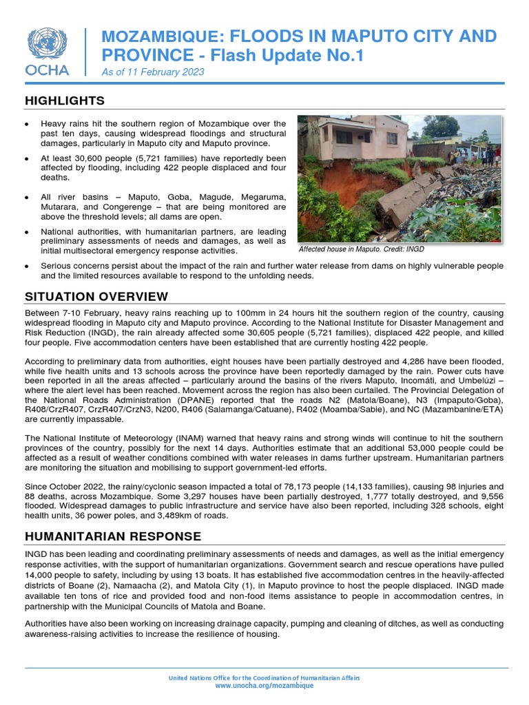 Mozambique - Floods in Maputo City and Province - Flash Update No. 1 (As of 11 February 2023 ...