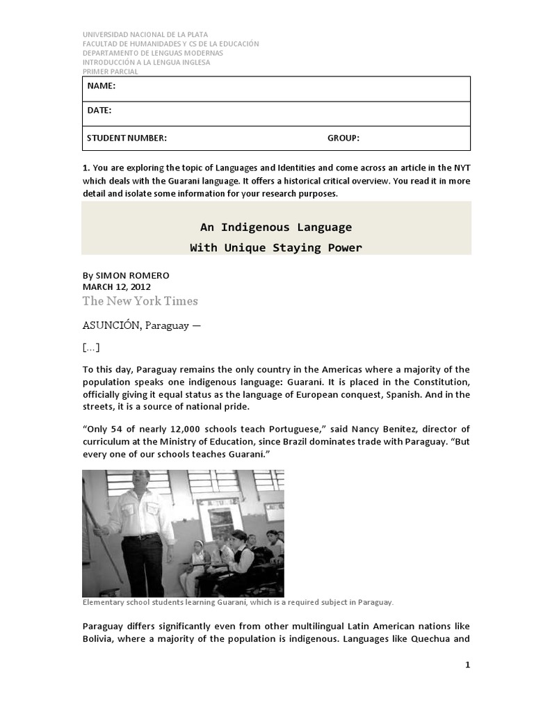 2021 Mid Term 1 | PDF | Paraguay | Linguistics