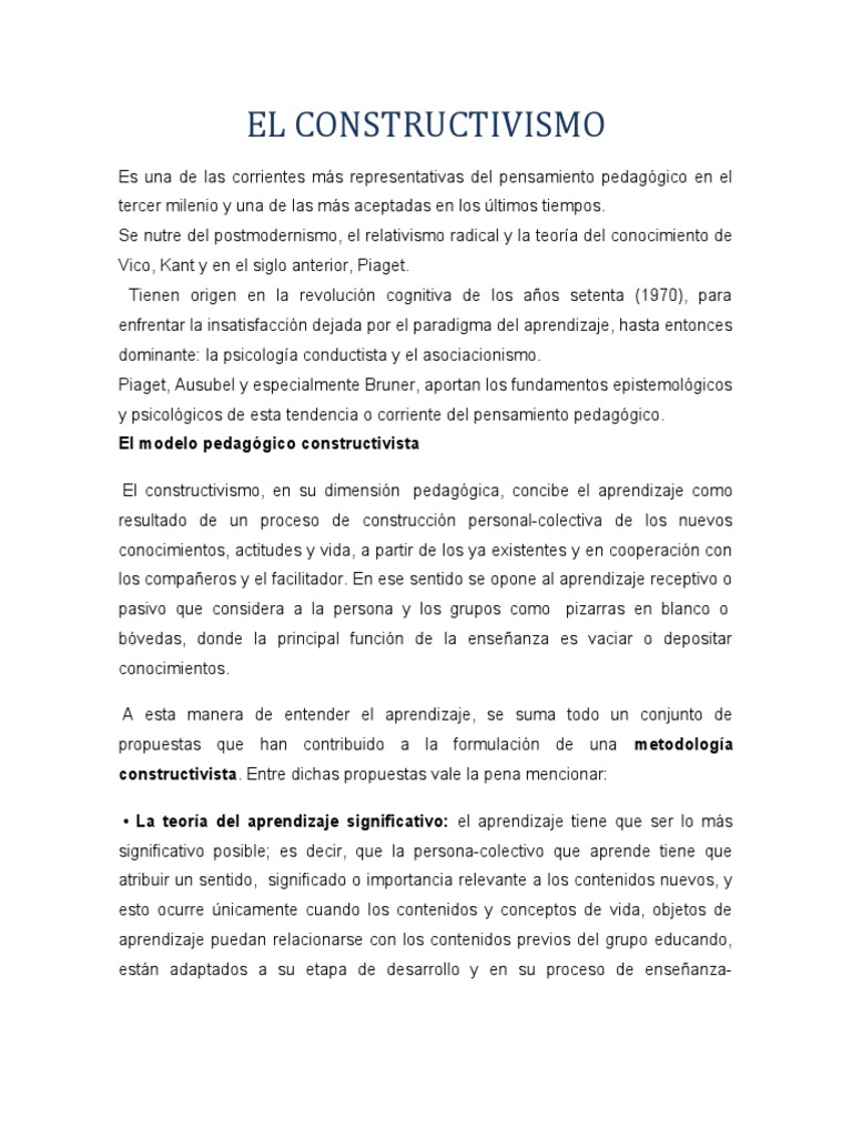 El Constructivismo | PDF | Aprendizaje | Constructivismo (filosofía de la educación)
