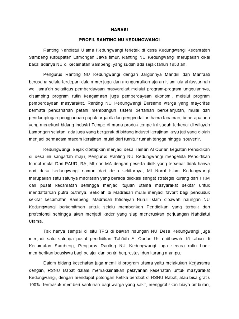 NARASI Profil NU Kedungwangi | PDF
