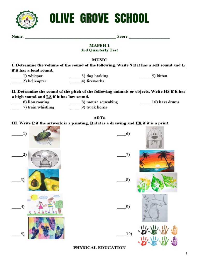 MAPEH 1 - 3rd Quarterly Test | PDF