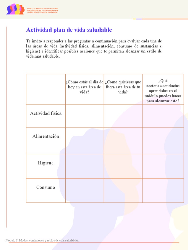 Plan de vida saludable: evaluación inicial y cronogramas de actividades | PDF
