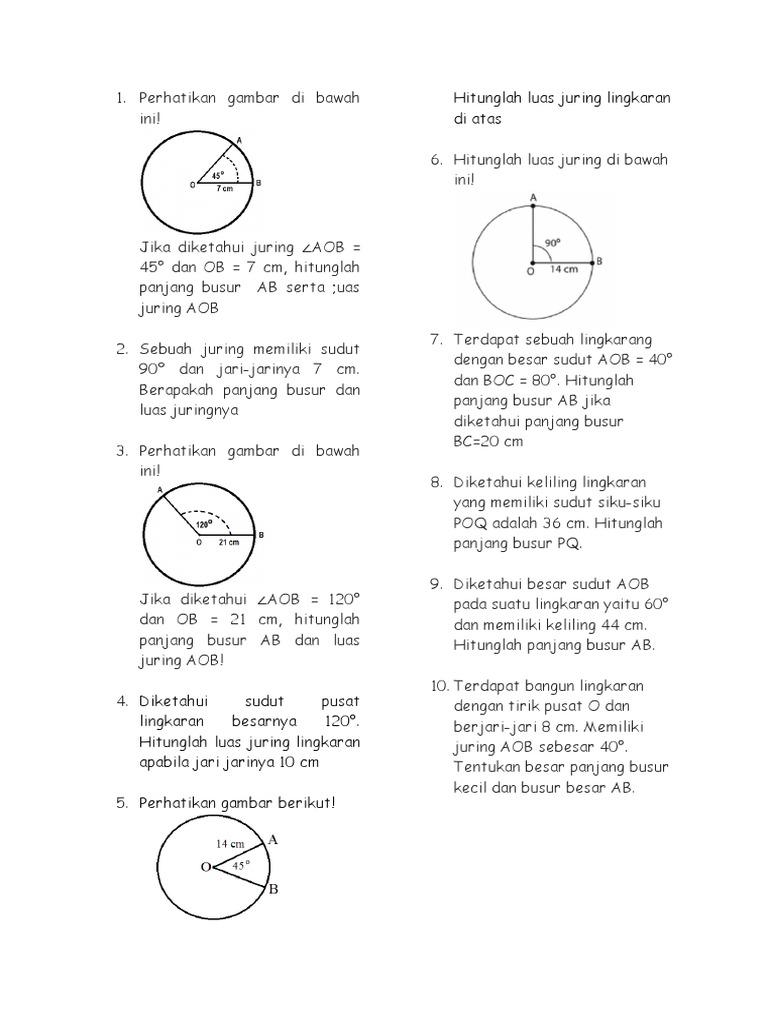 Soal Panjang Busur dan Luas Juring | PDF | Sains & Matematika
