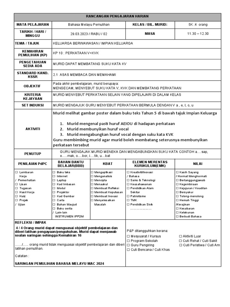 Rabu - PEMULIHAN BM DAN MATEMATIK | PDF