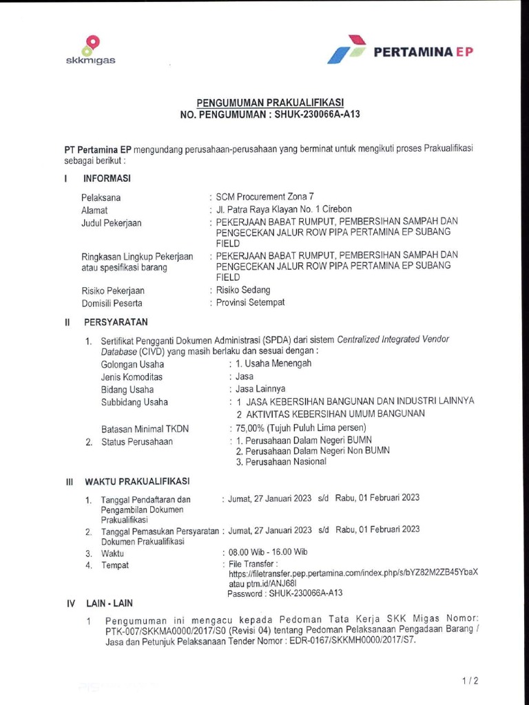 Pertamina Subang Field | PDF