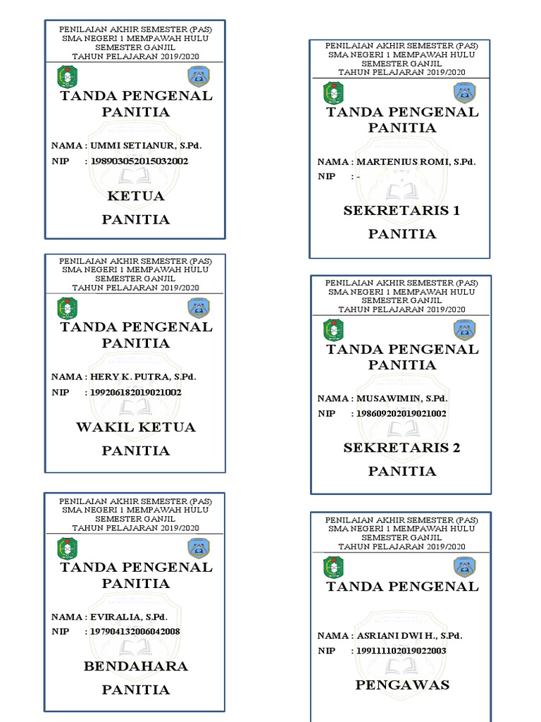 Kartu Panitia Pas 2019 | PDF