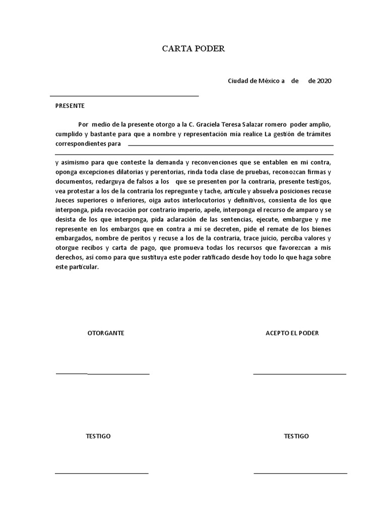 CARTA PODER en Blanco | PDF