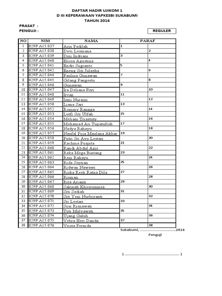 Daftar - Hadir TK 1 | PDF