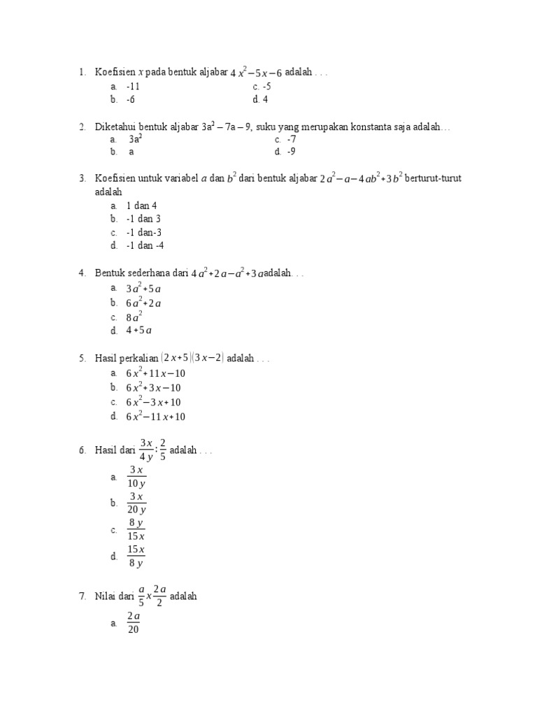 Soal Pat MTK Kelas 7 | PDF
