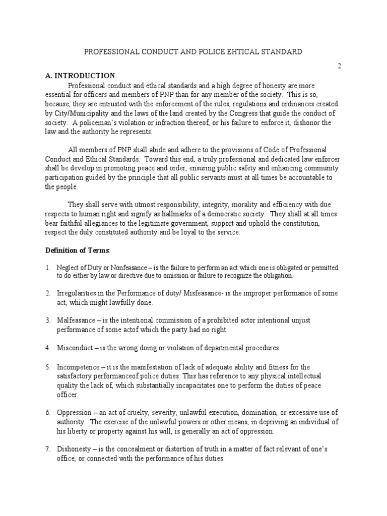 Police Professional Conduct Standards | PDF | Police | Crimes