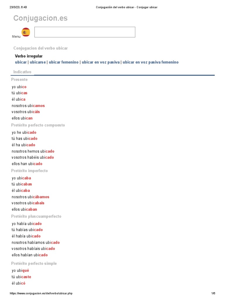 Conjugación Del Verbo Ubicar - Conjugar Ubicar | PDF | Gramática | Sintaxis