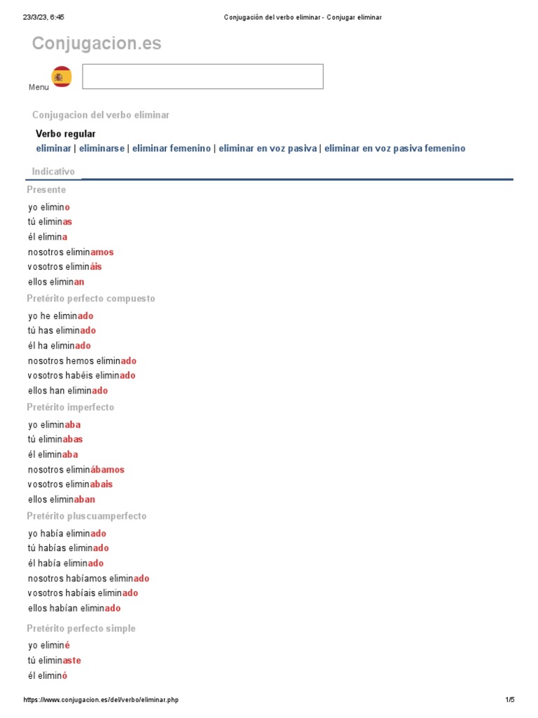 Conjugación Del Verbo Eliminar - Conjugar Eliminar | PDF | Sintaxis ...