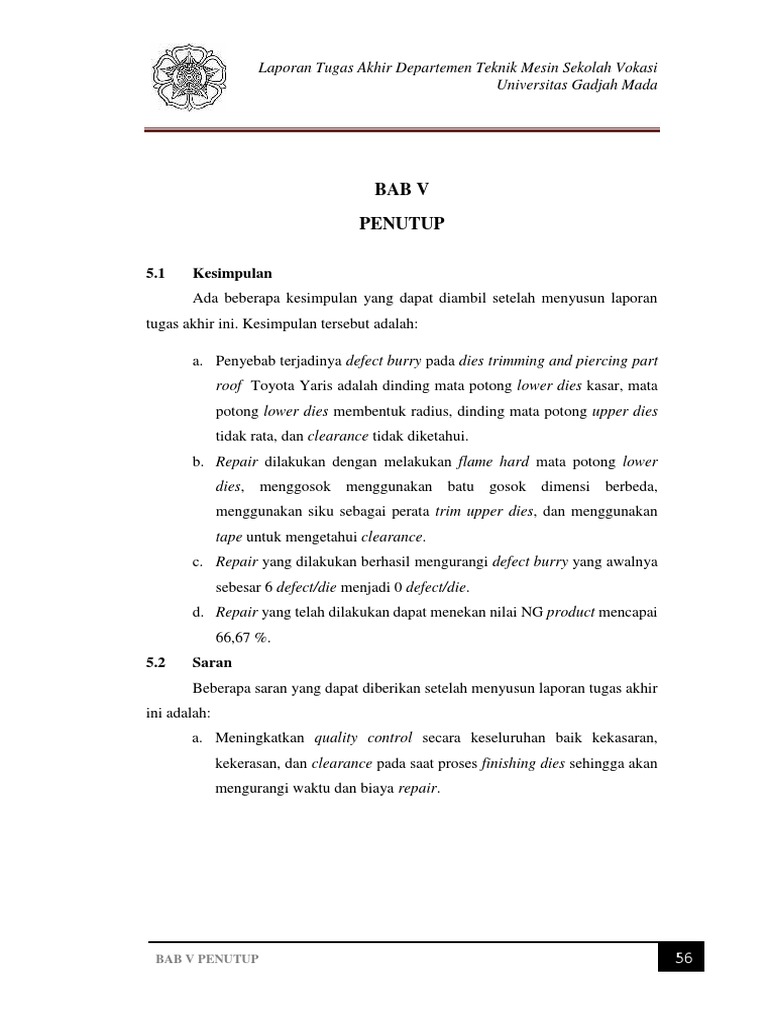 Analisis Defect Burry pada Dies Toyota Yaris | PDF