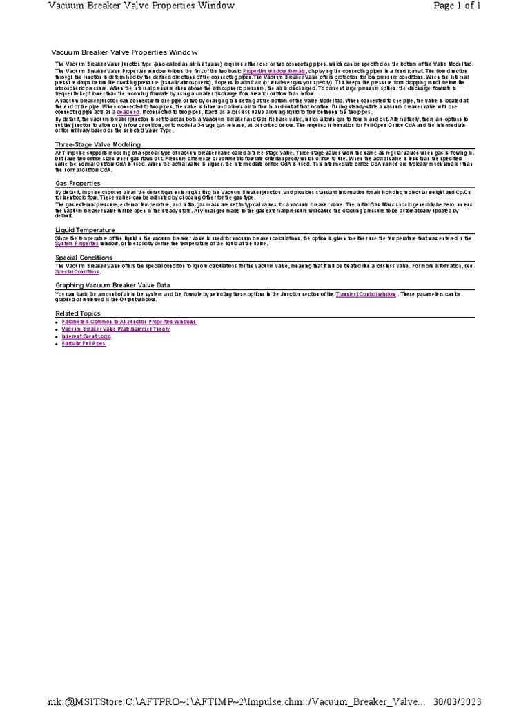 Vacuum Breaker Valve Properties Window: Three-Stage Valve Modeling ...