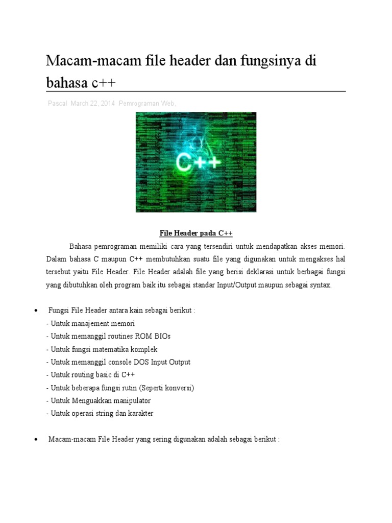 Fungsi dan Header dalam C++ | PDF