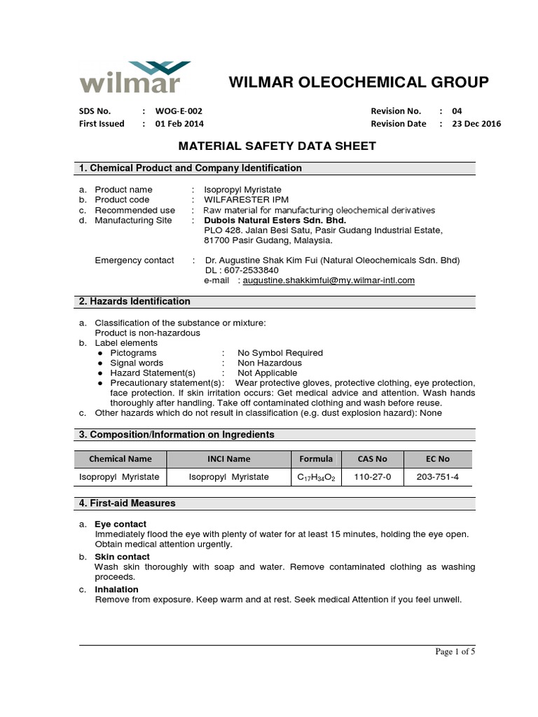 DNE - MSDS - (SDS) - WOG - E - 002 - IPM - Rev 04 | PDF | Personal ...