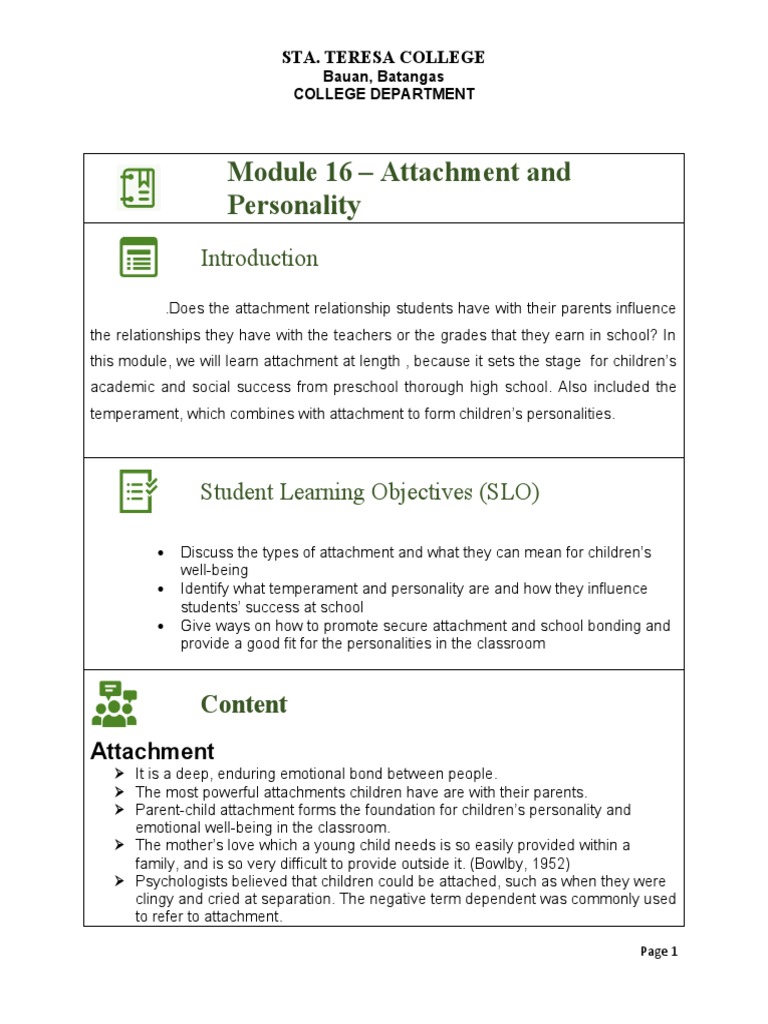 Module 16 Attachment and Personality | PDF | Attachment Theory | Extraversion And Introversion