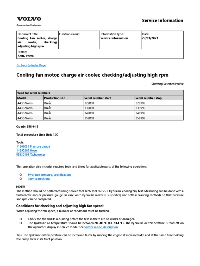 Cooling Fan Motor, Charge Air Cooler, Checking/adjusting High RPM | PDF ...