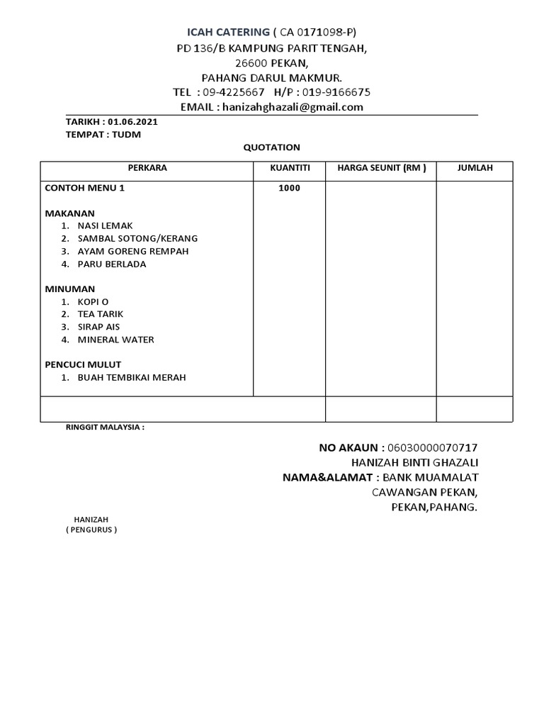 Mohon Sebut Harga Sajian HUT TUDM | PDF