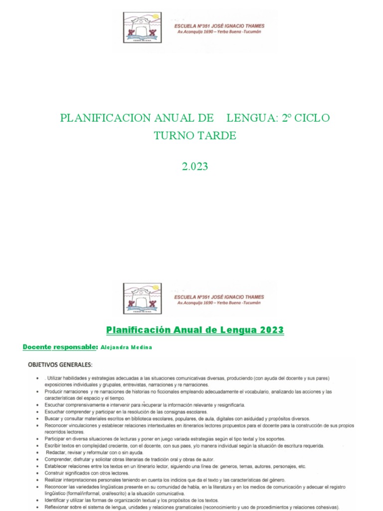 Planificacion Anual de Lengua 2º Ciclo | PDF | Asunto (gramática ...