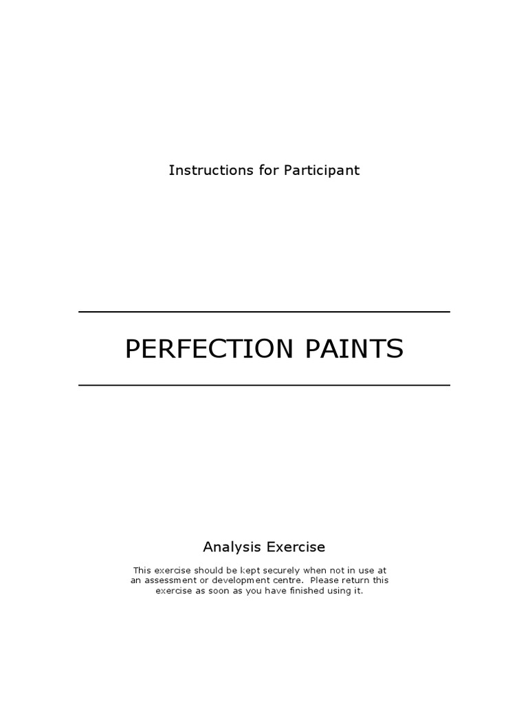 Perfection Paints: Instructions For Participant | PDF | Sales | Revenue